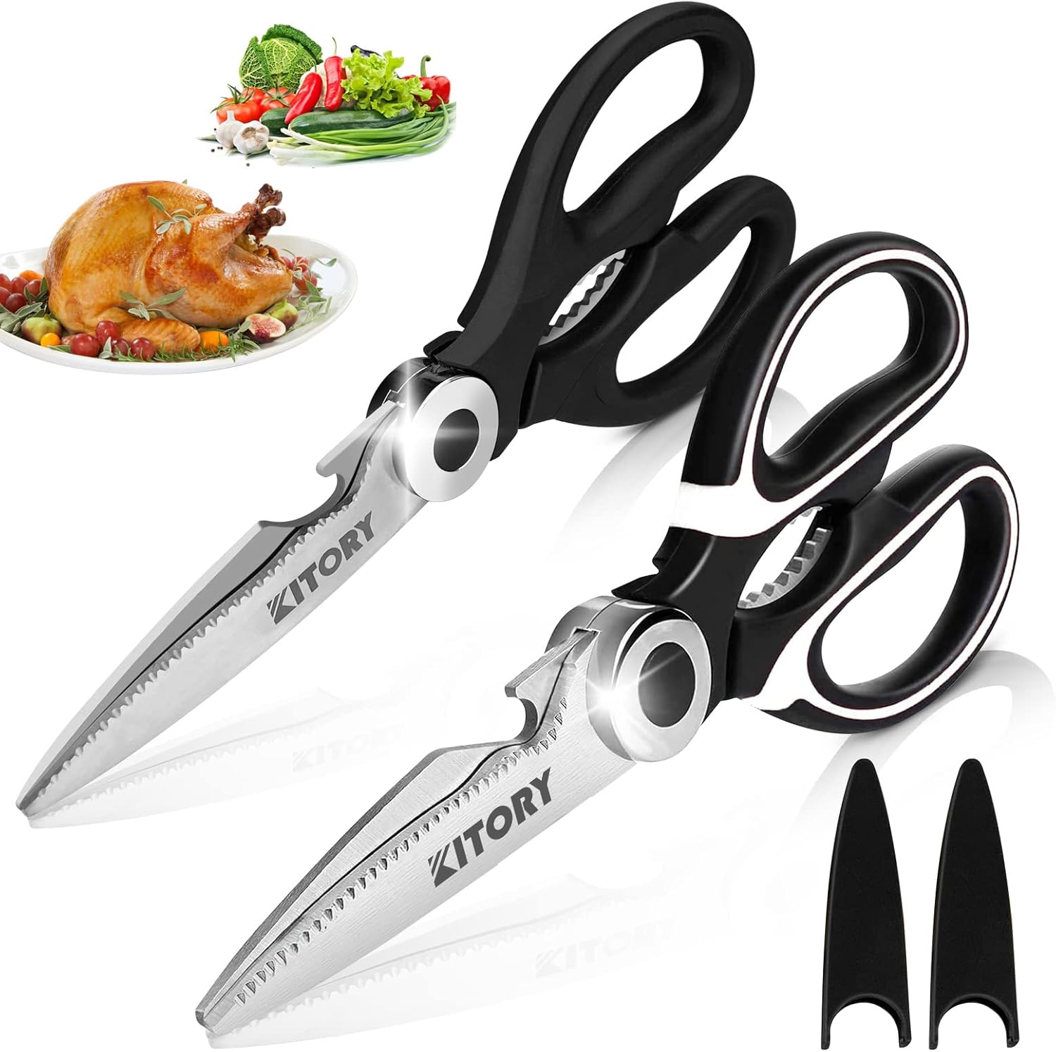 Kitory Kitchen Shears,2-Pack Heavy Duty Kitchen Scissors, Meat Scissors ...