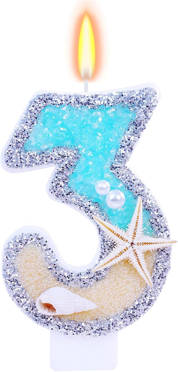 Amazon.com: 3rd Birthday Candle for Party Supplies,Beach Starfish Conch ...