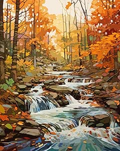 Amazon.com: Paint by Number Fall Forest Waterfalls Scenery Abstract ...