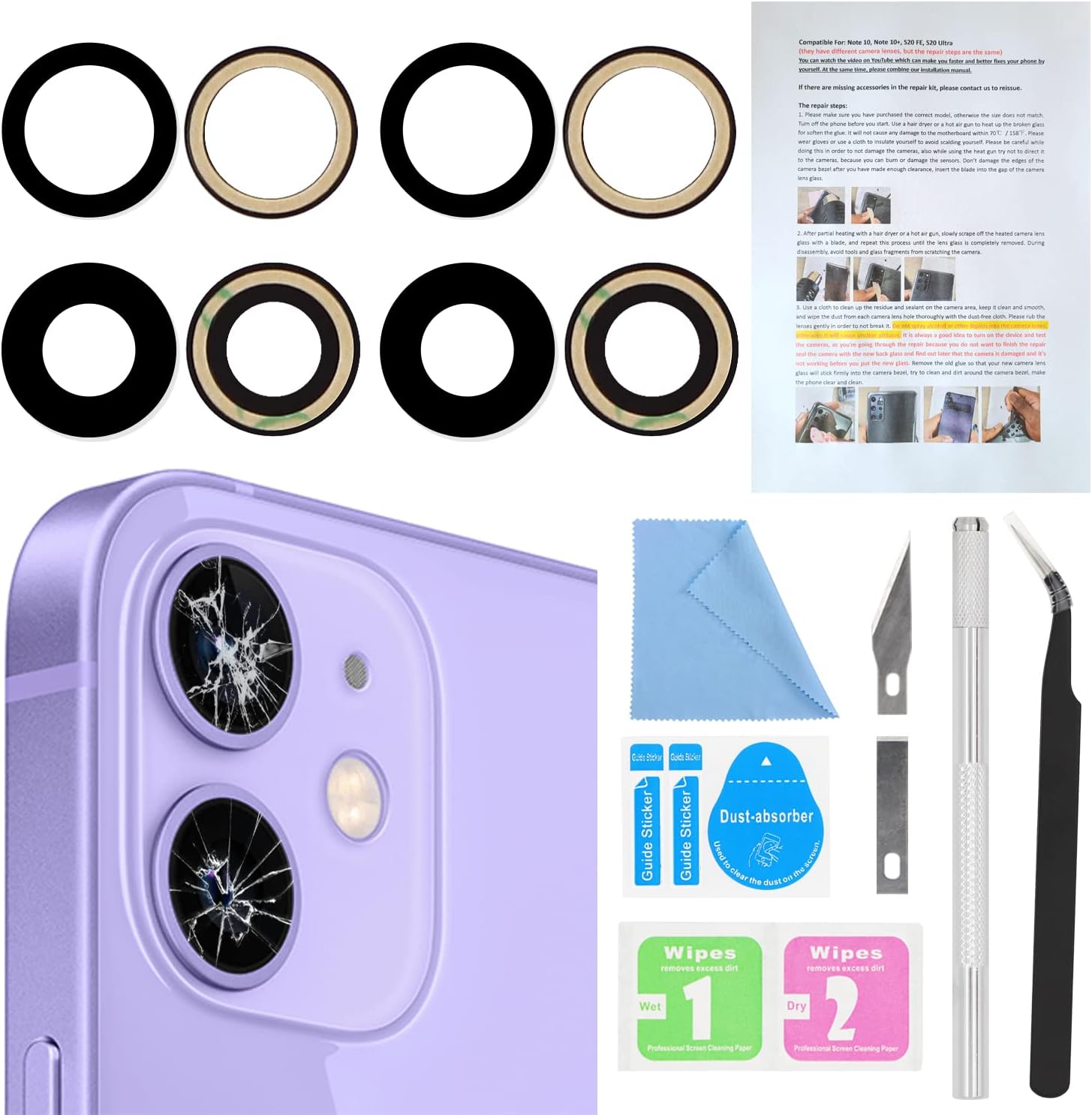 Amazon.com: 2PCS ASDAWN Back Rear Camera Lens Glass Replacement for ...