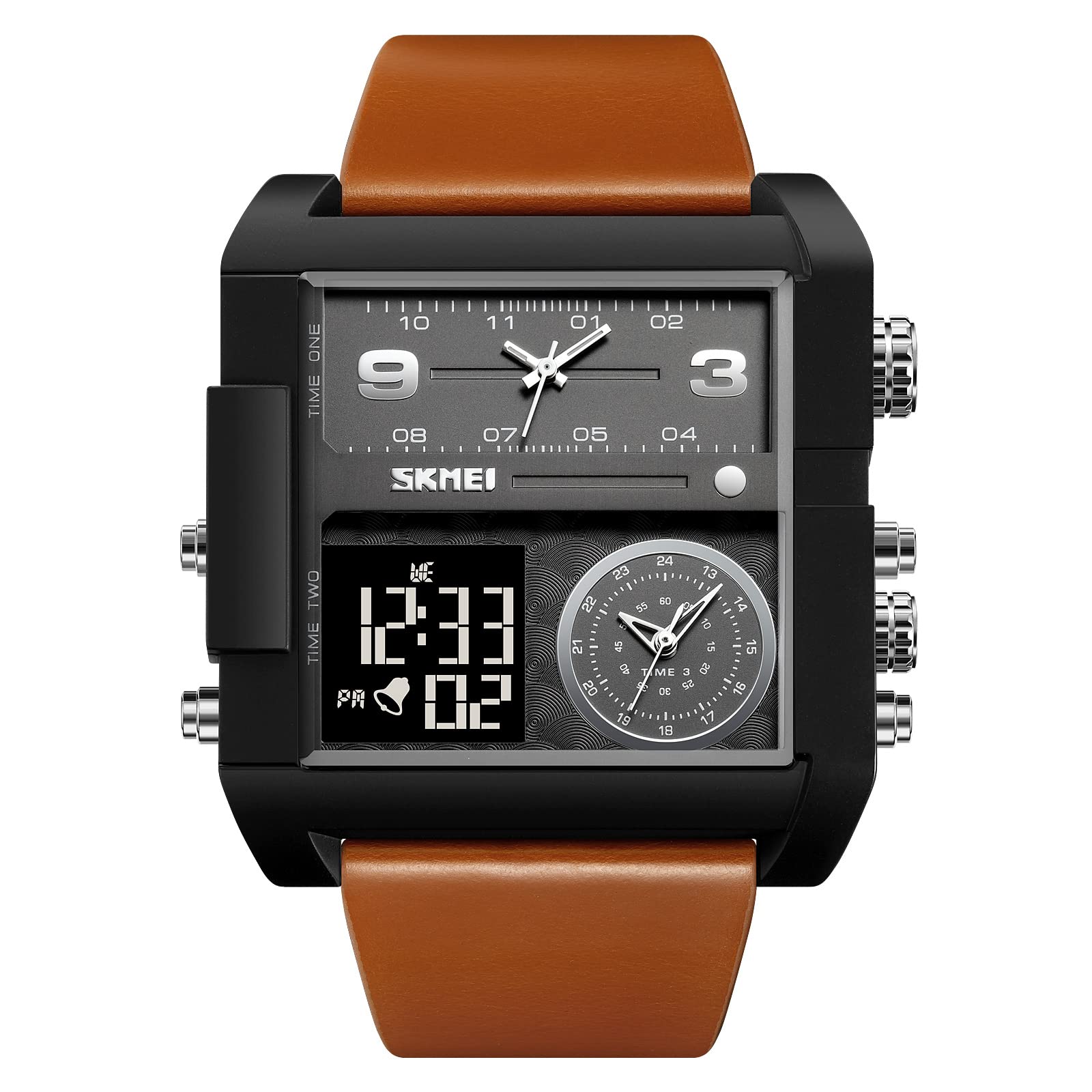 Buy SKMEI Men's Square Watch, LED Backlight Large Screen Multi-Time ...