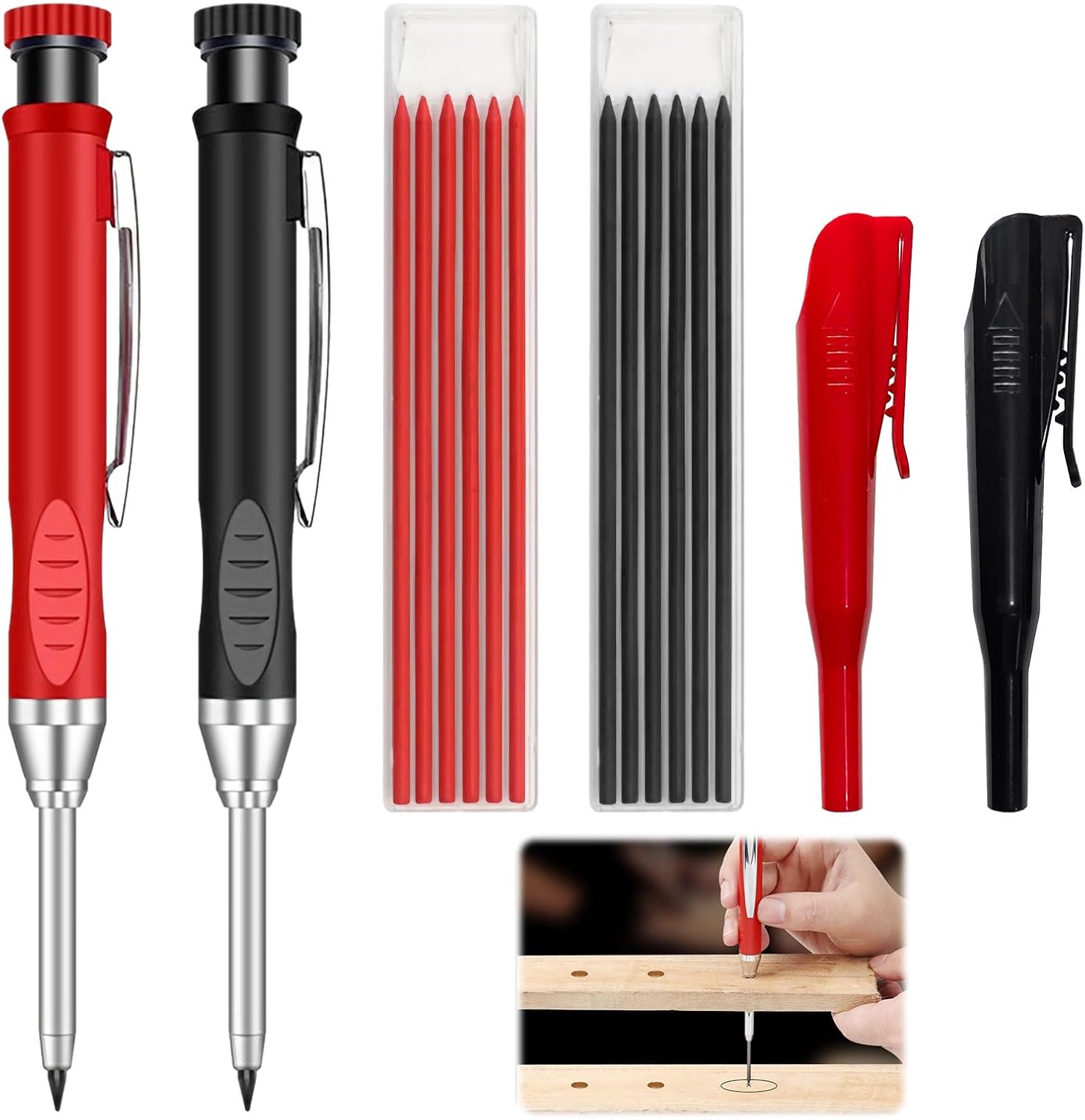 Qianeffort 2Pcs Carpenters Pencil Set with 12 Refills, Construction ...