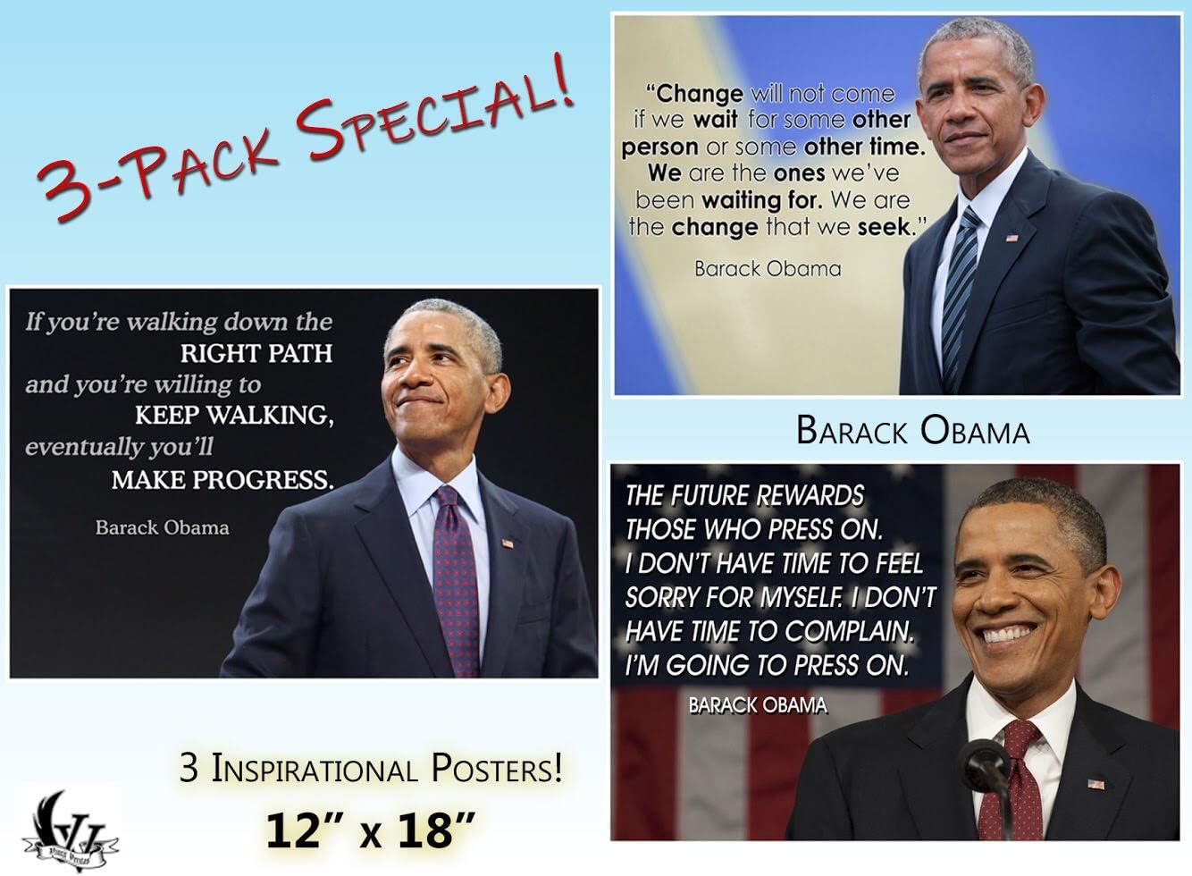 Amazon.com: Black History Month Posters 3 Pack Barack Obama Quote ...