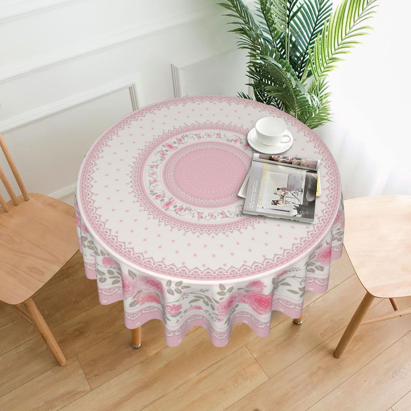 Amazon.com: Rciokov Pink Vintage Floral Roses Round Tablecloth 60 Inch ...