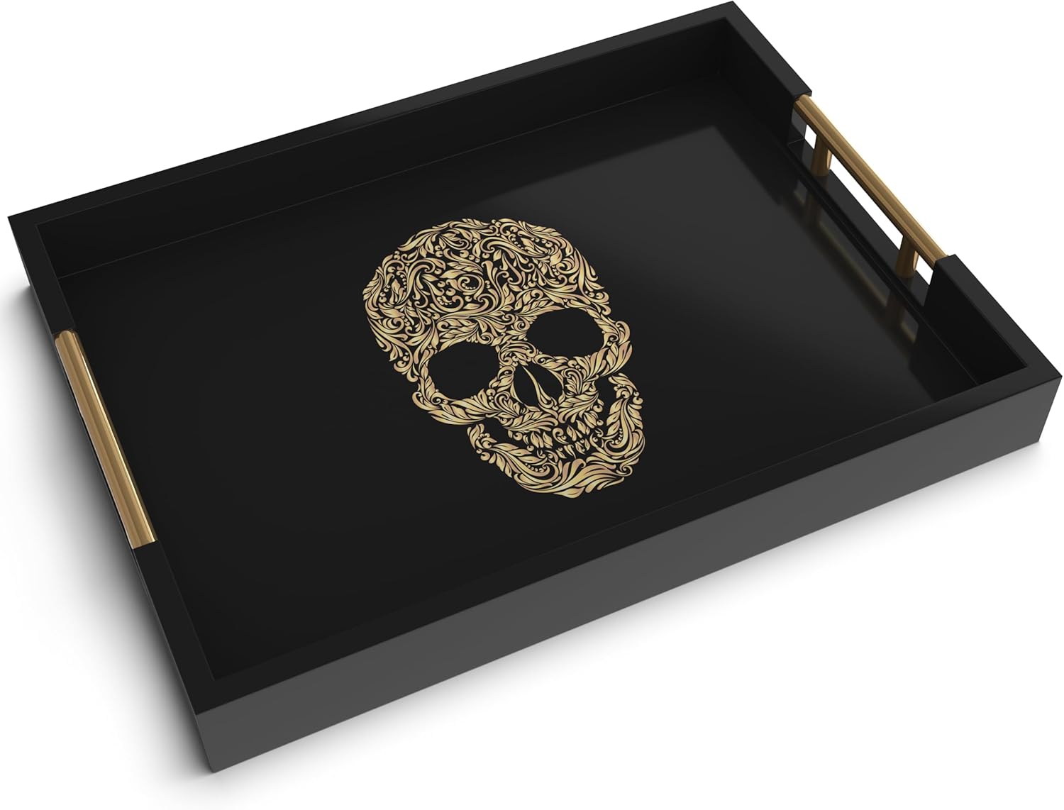 Amazon.com: Gothic Skull Serving Tray with Gold Handles – Black Gloss ...