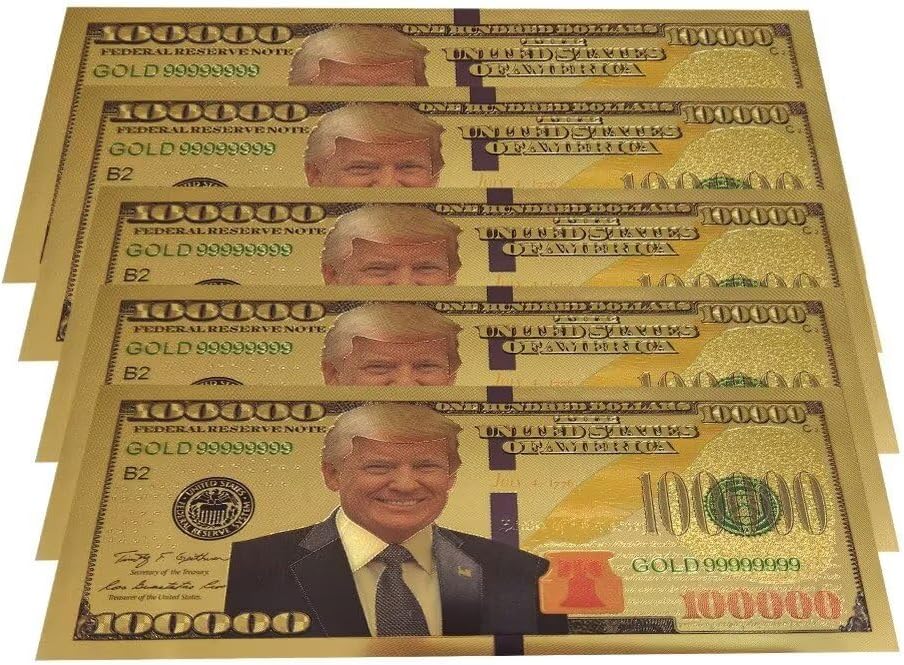 Amazon.com: 5pc Trump Bills, $100 000 President Donald Trump Bank Note ...