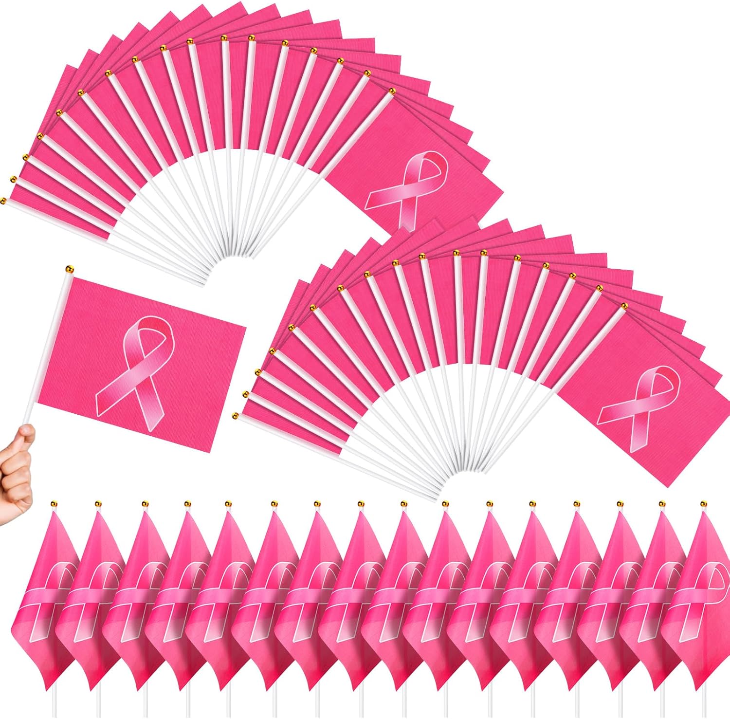 Amazon.com: Kinlop 72 Pcs Breast Cancer Awareness Flags Small Pink ...