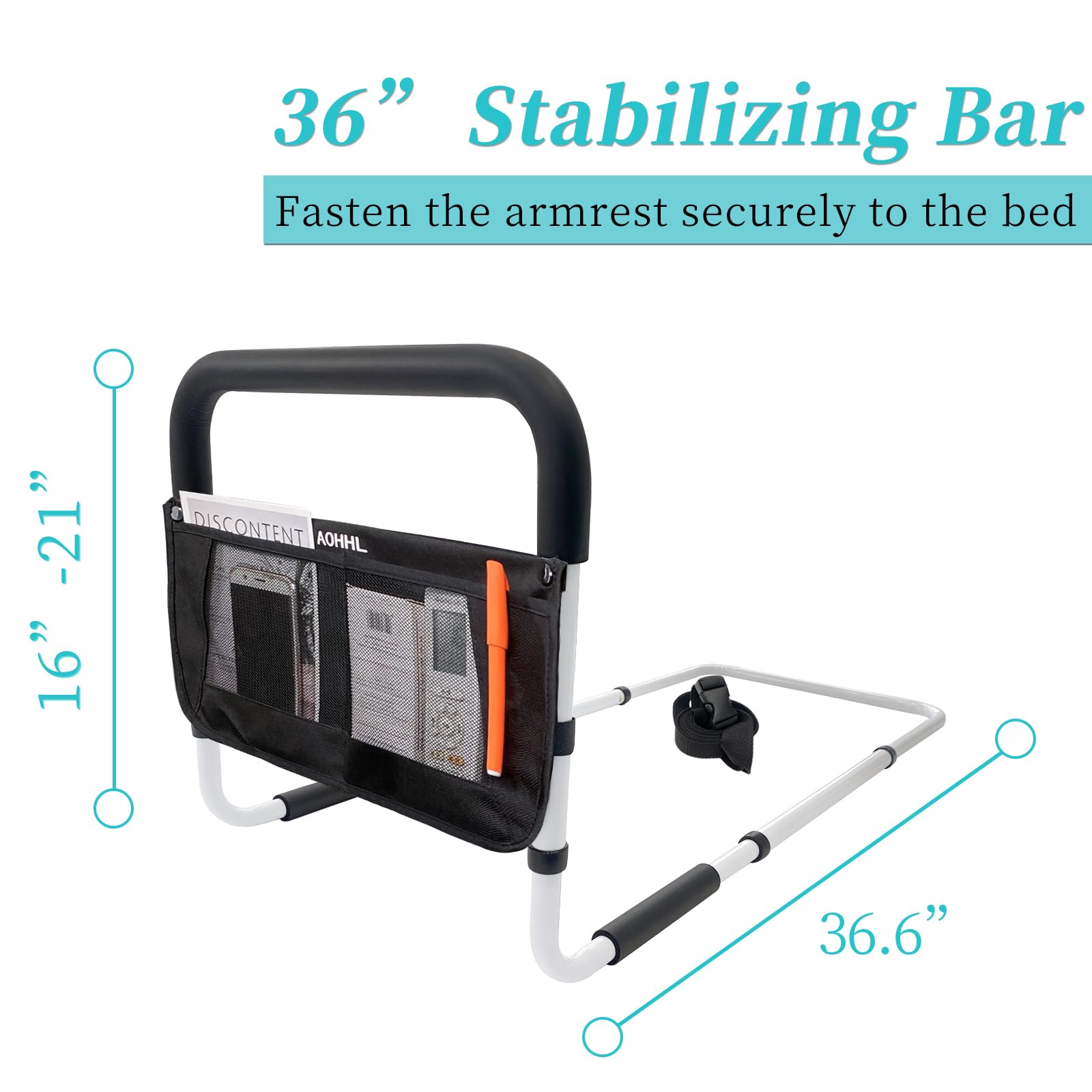 Bed Rails for Elderly Adults Safety Adjustable Heights Storage Pocket ...