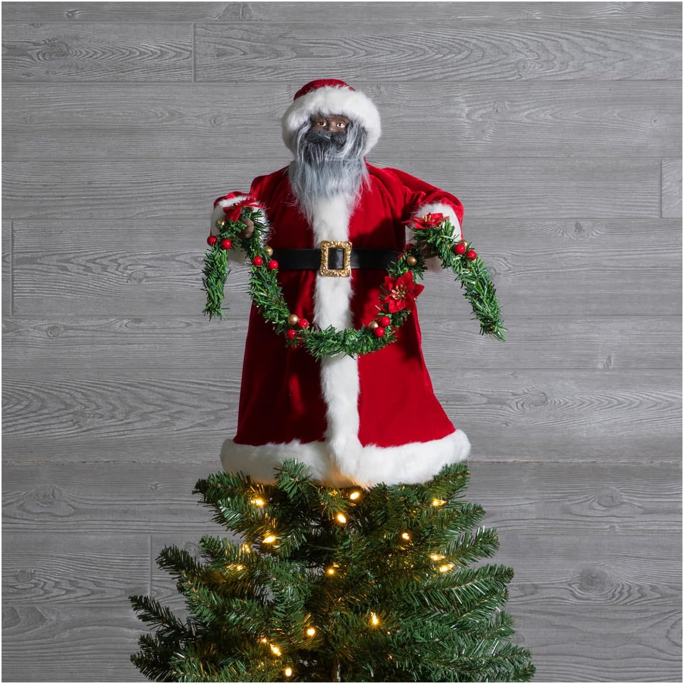 Amazon.com: Hobby Lobby Santa with Poinsettia Garland Tree Topper ...