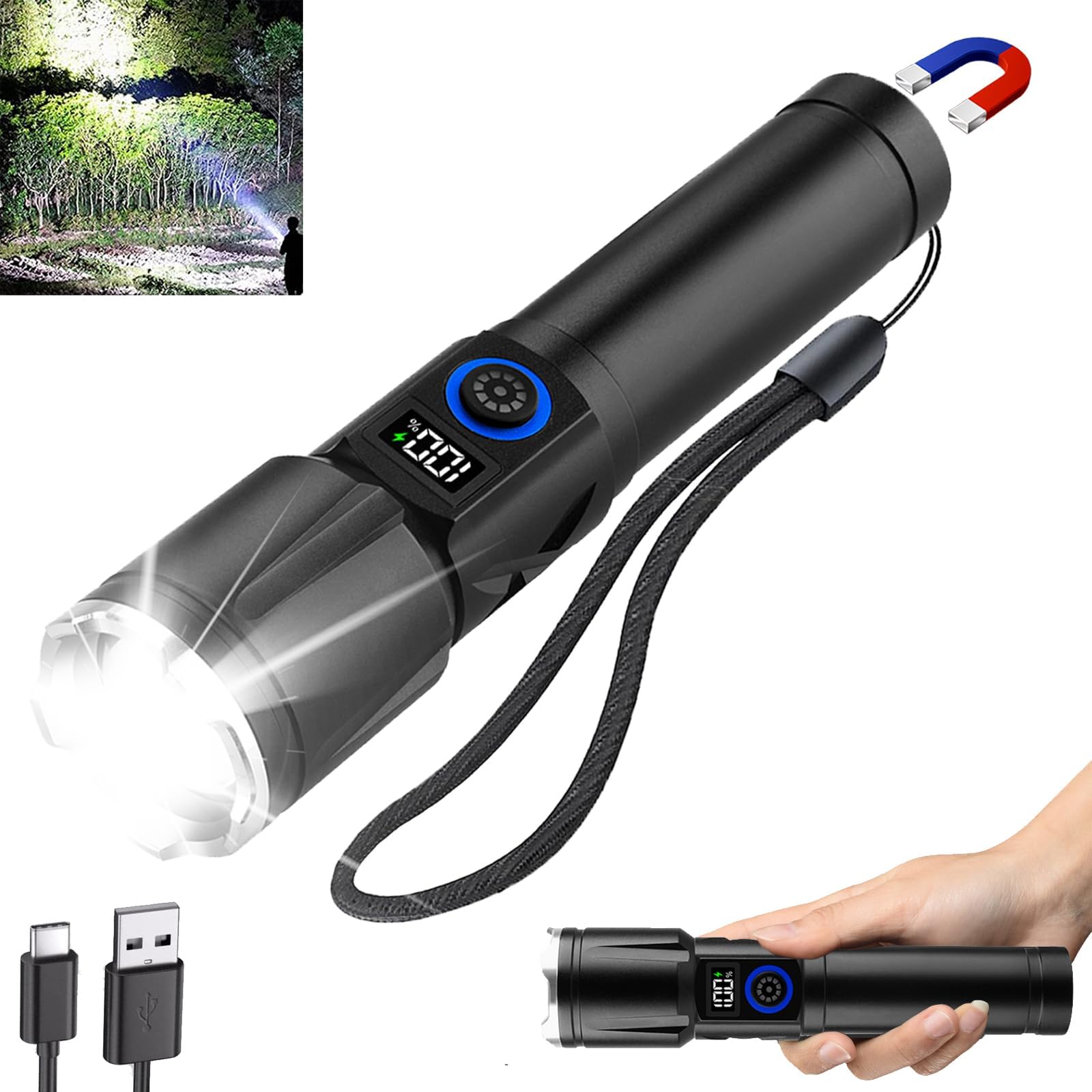 Sogidon Flashlights High Lumens Rechargeable, 1,000,000 Lumens Super ...