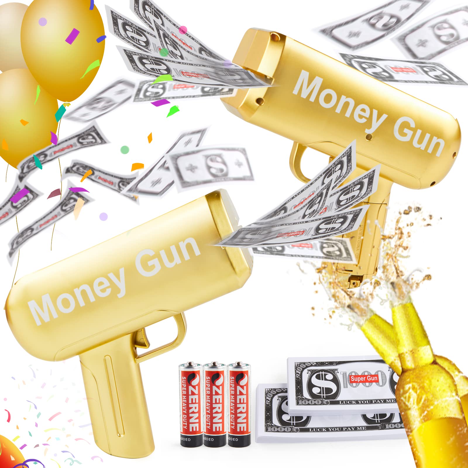 Gold Money Gun with 200 PCS Prop Money, Dollar Gun Shooter for Movies ...