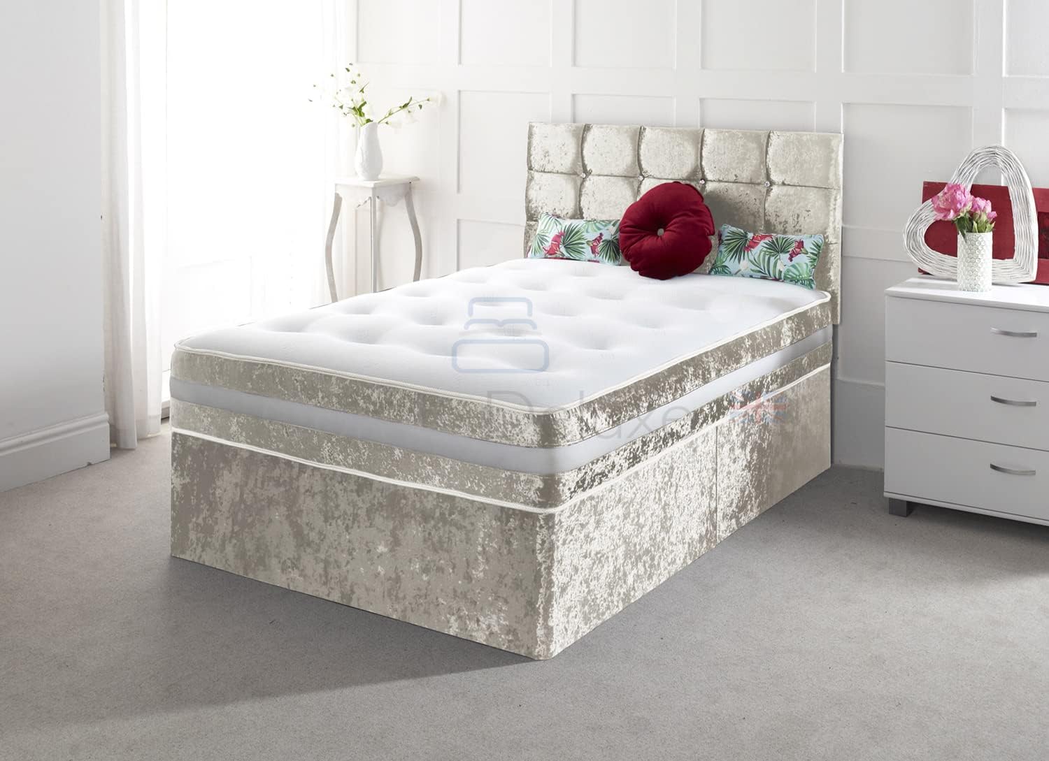Comfy Deluxe LTD Crushed Velvet Divan Bed with Mattress Headboard and ...