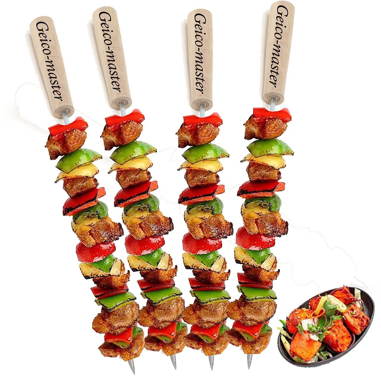 Buy Geico-master 14.5 inch Stainless Steel Skewers for Barbecue,Steel ...