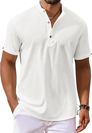 Amazon.com: COOFANDY Men's Casual Henley Shirts Short Sleeve Summer Beach T-Shirts Banded Collar ...