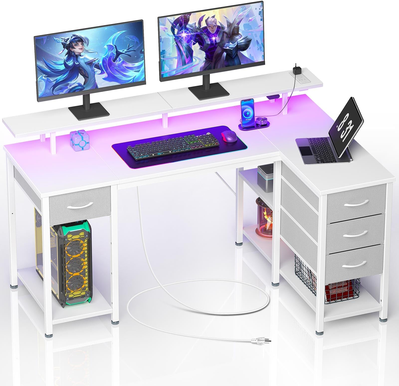 Amazon.com: Cyclysio Gaming Desk with LED Light, 47 inch Computer Desk ...