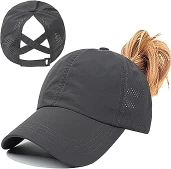 Womens Ponytail Hat Baseball Cap, Adjustable Criss Cross Baseball Cap High Bun Unisex Quick ...