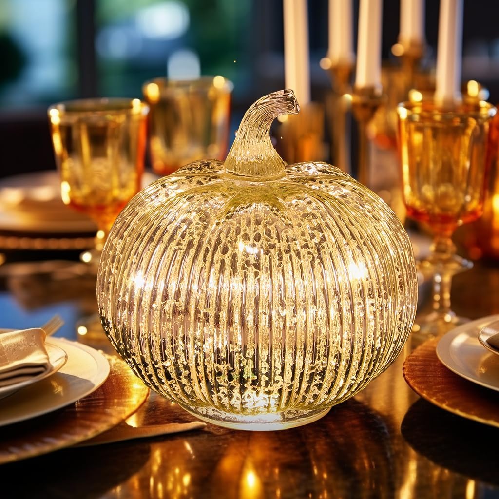 Amazon.com: hvfun Mercury Glass light up Pumpkin with Timer- Fall ...