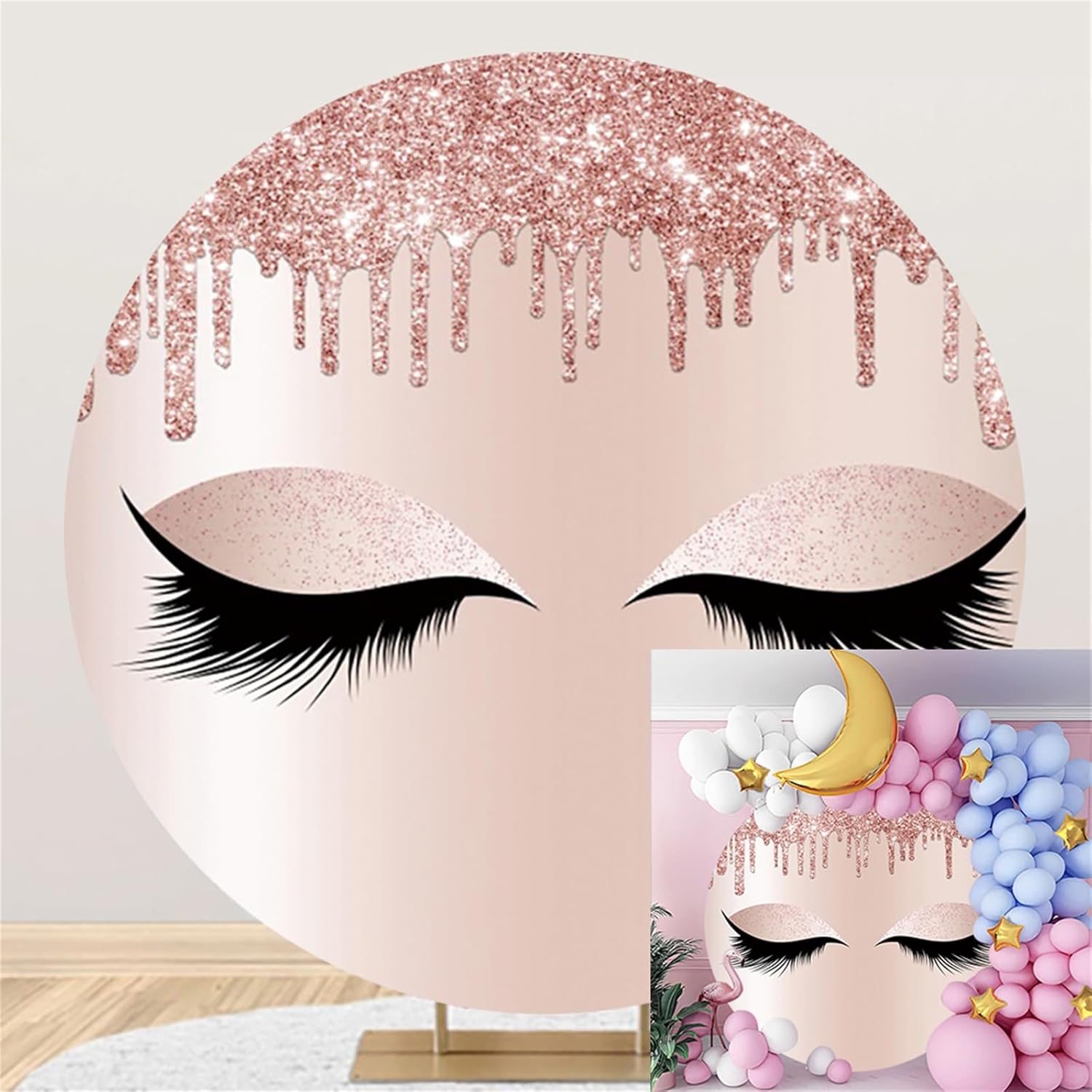 Amazon.com : Polyester Diameter 6ft Round Rose Gold Eyes Long Eyelash ...