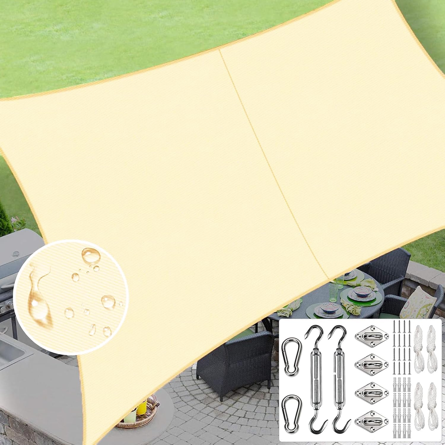 Waterproof Sun Shade Sail 4 x 5M Rectangle 95% UV Block Sunshade with ...