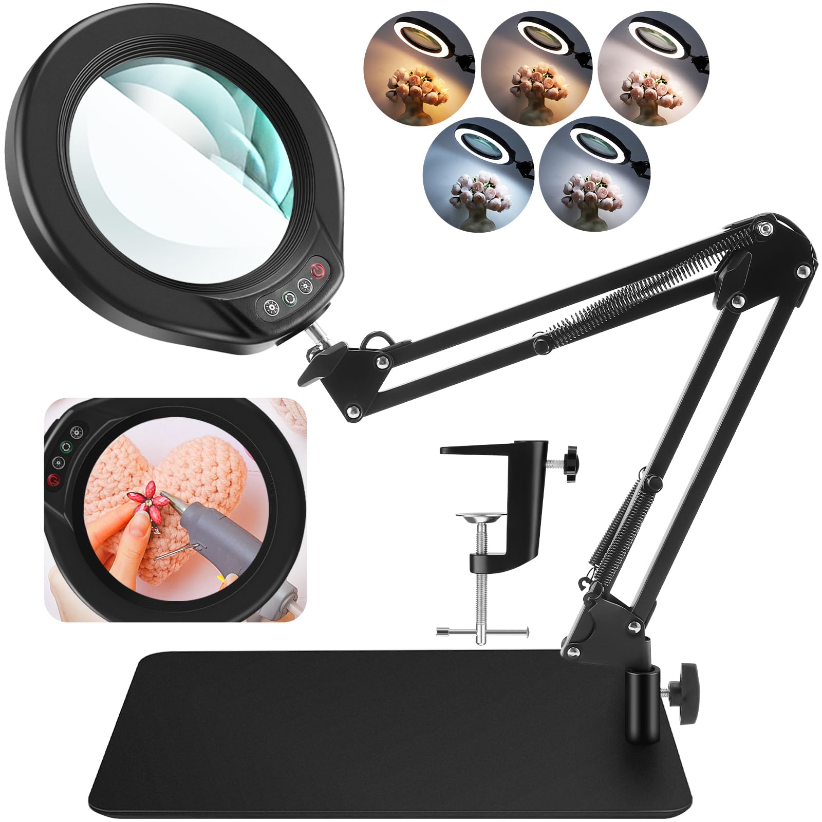 5 Inch Large Magnifying Glass with Light and Stand, 2-in-1 LED Lighted ...