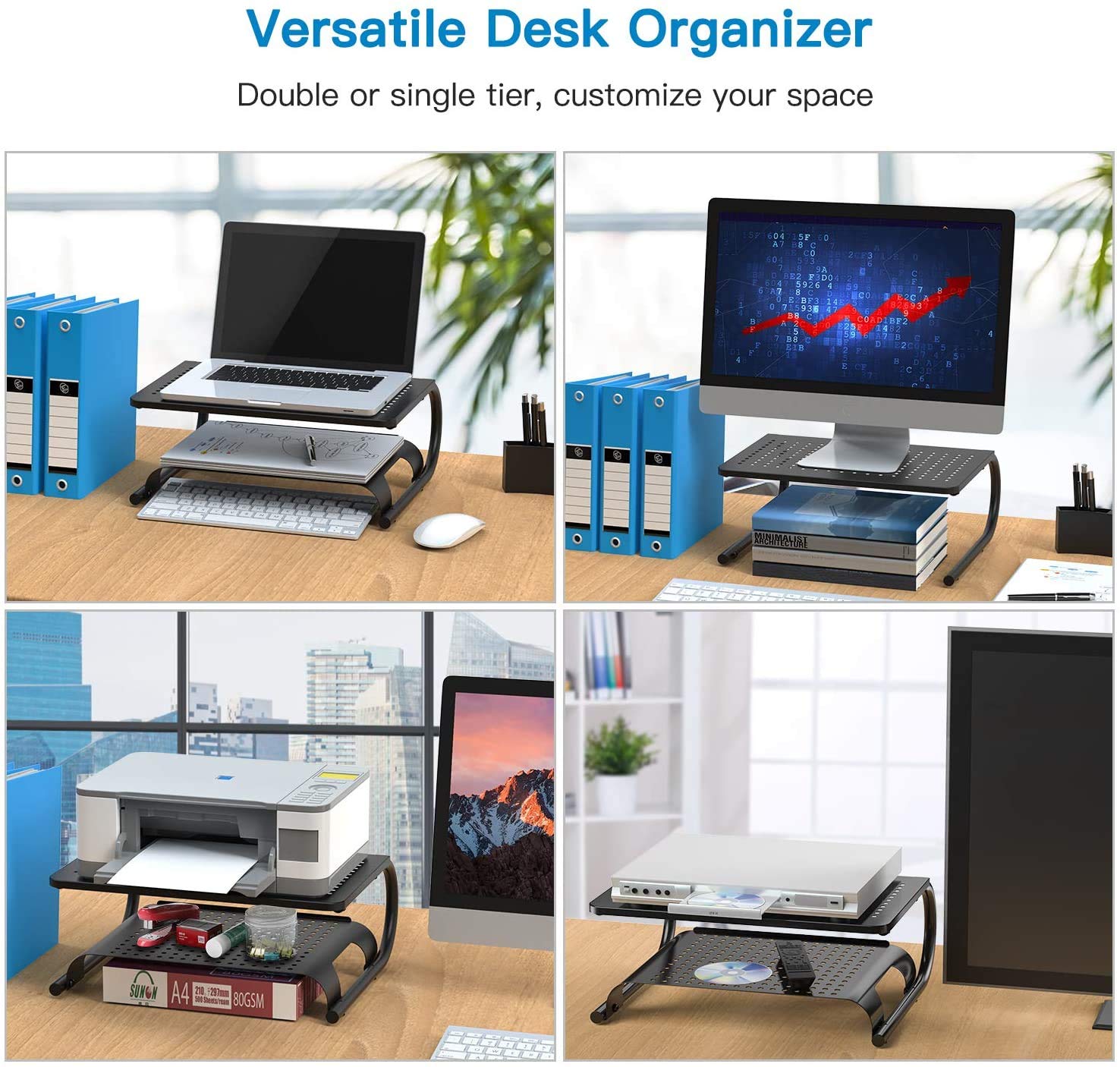 Buy Rife Monitor Stand Riser with Vented Metal Base, 2 Tier Desk ...