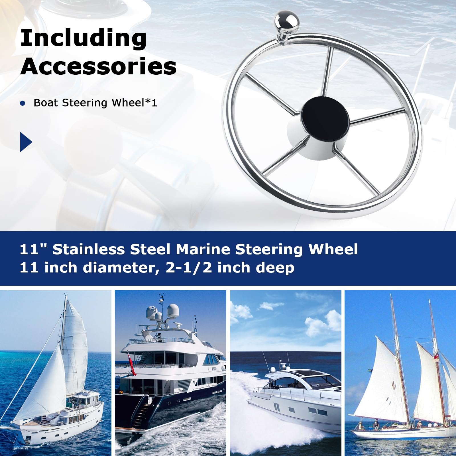 Snapklik.com : 5 Spoke 11 Inch Boat Steering Wheel, Stainless Steel ...