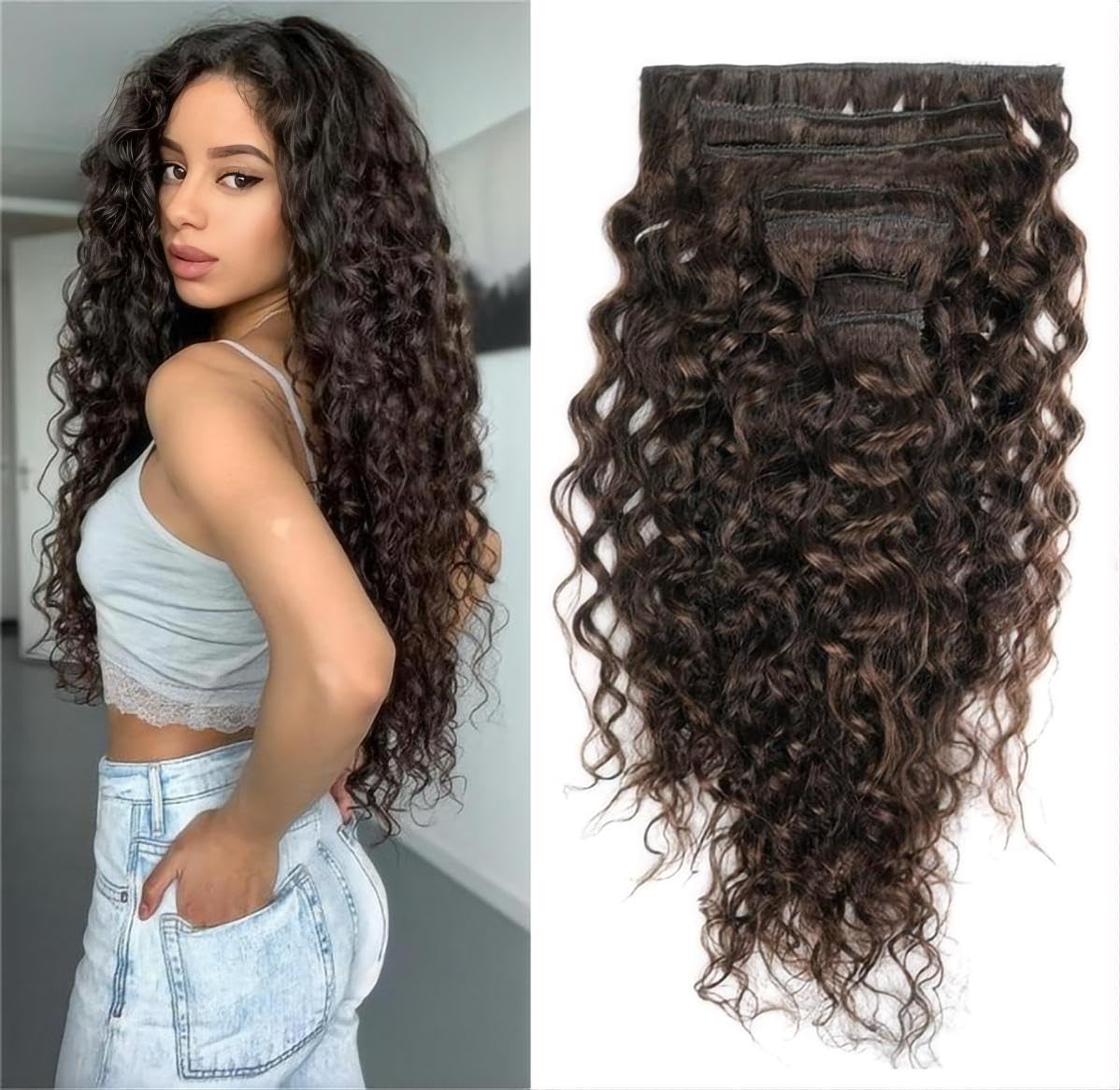 Sexycat Deep Curly Hair Extensions Clip in 16 Inch 8Pcs 100g Clip in ...