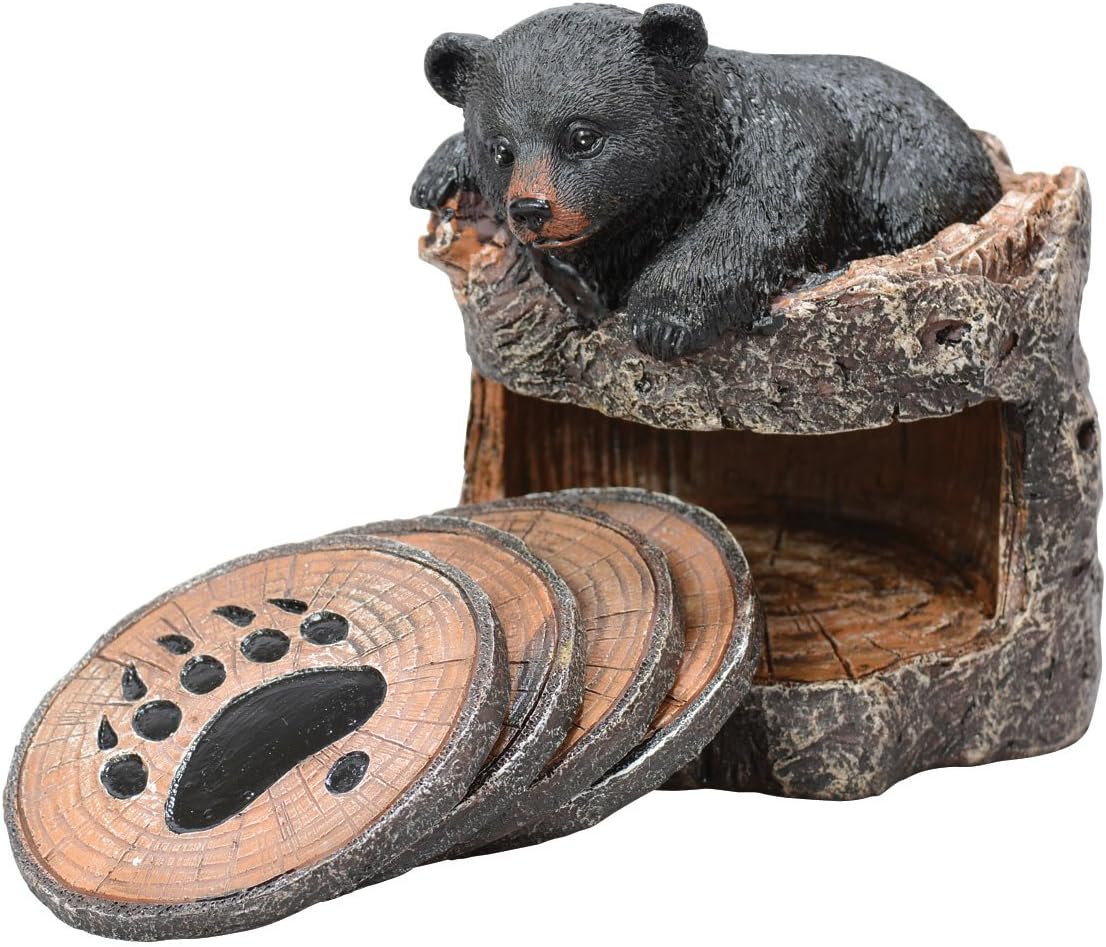 Amazon.com | BLACK FOREST DECOR Bear Cub Coaster Set, Polyresin, 4 1/4 ...