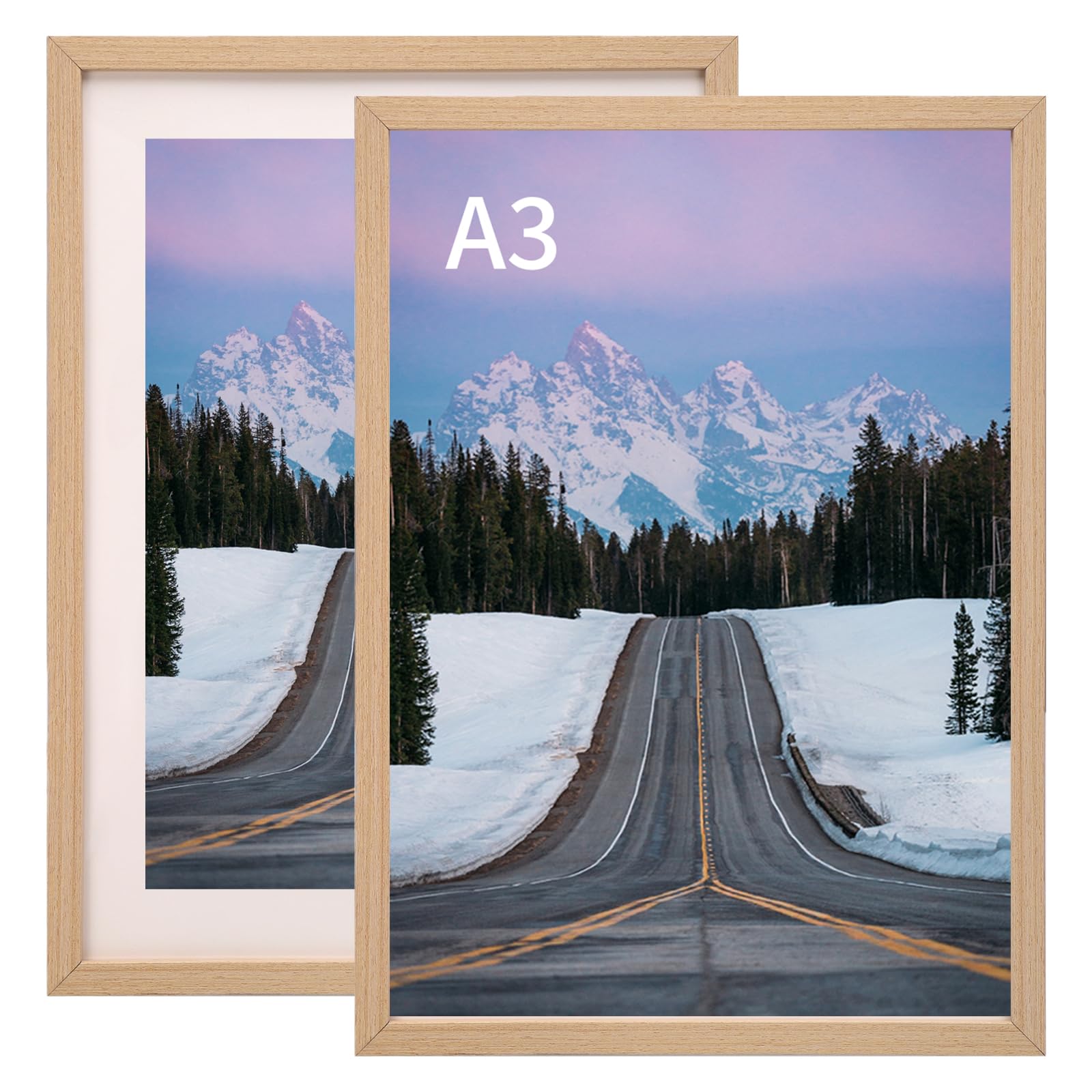 Kssvzz 2 Pack A3 Oak Wooden Picture Frame with Mount, A3 Photo Frame ...