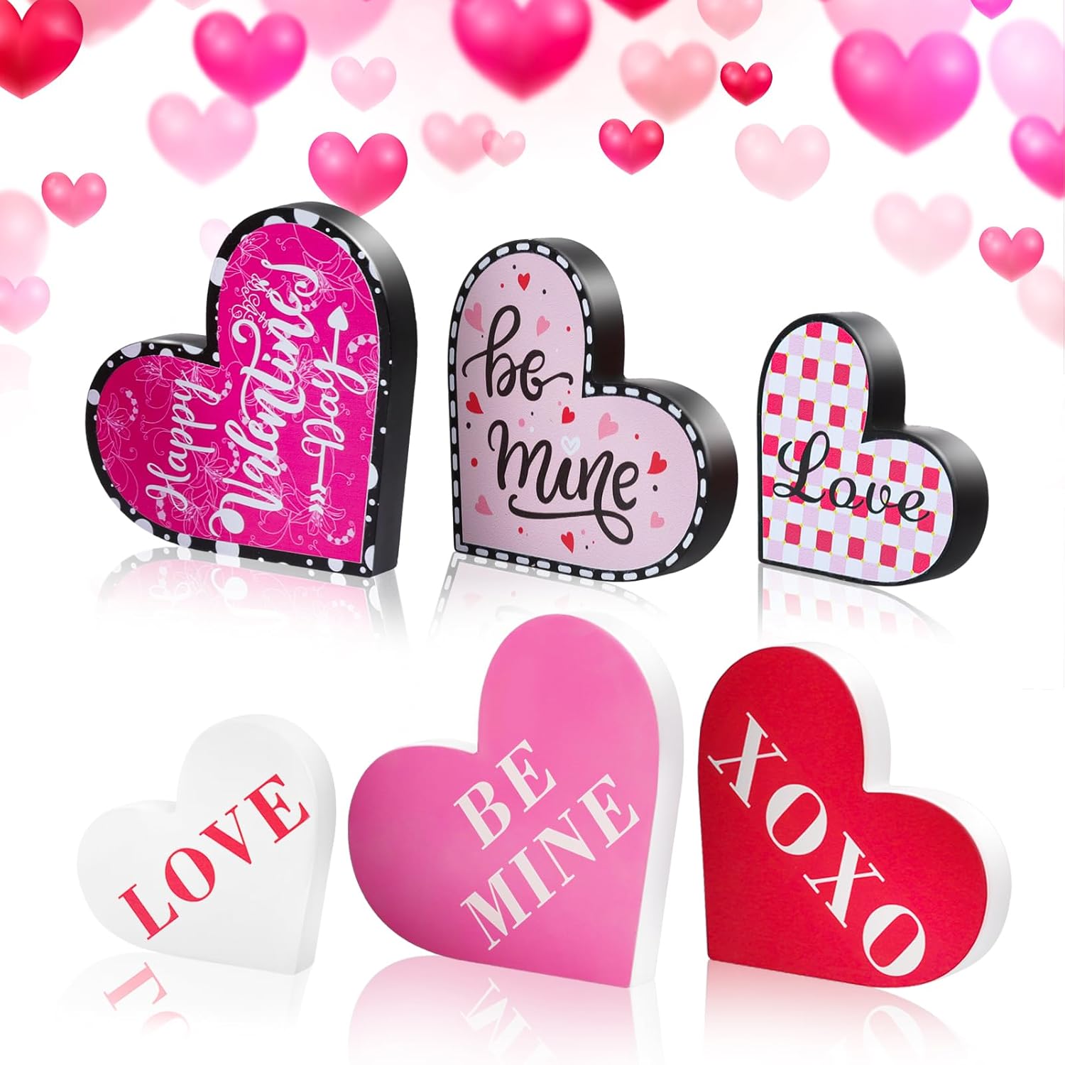 Amazon.com: 6Pcs Valentine's Day Wood Heart Shaped Sign, Freestanding ...