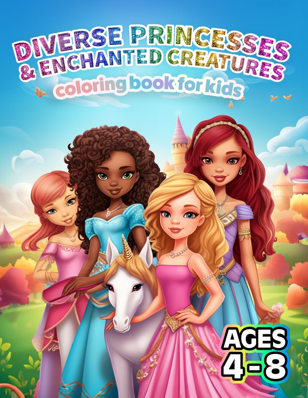 Diverse Princesses & Enchanted Creatures Coloring Book for Kids: 50 ...