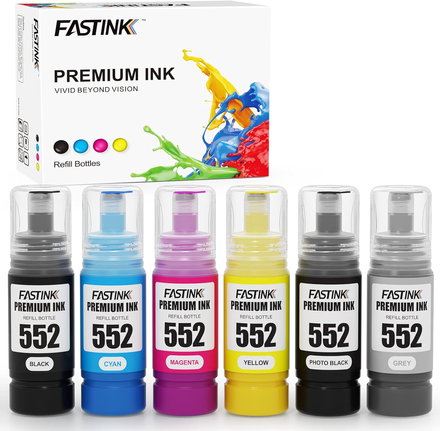 Amazon.com: FASTINK Compatible T552 552 Ink Bottles Ecotank 6 Pack,High ...
