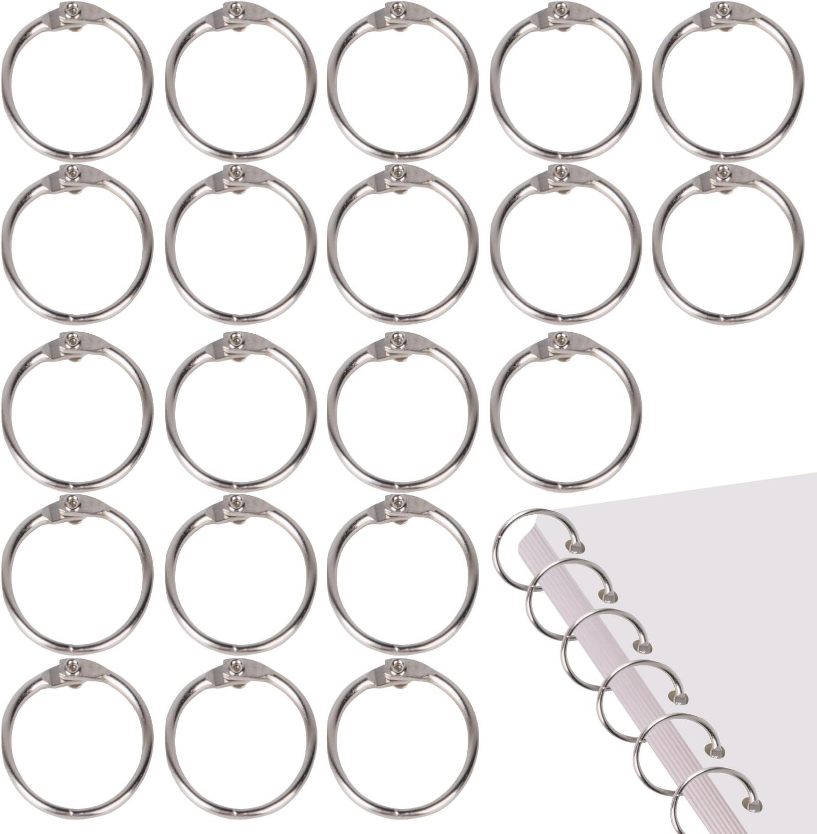 kuou 20 Pcs Metal Book Rings, Loose Leaf Binders Book Rings 25mm Inner ...