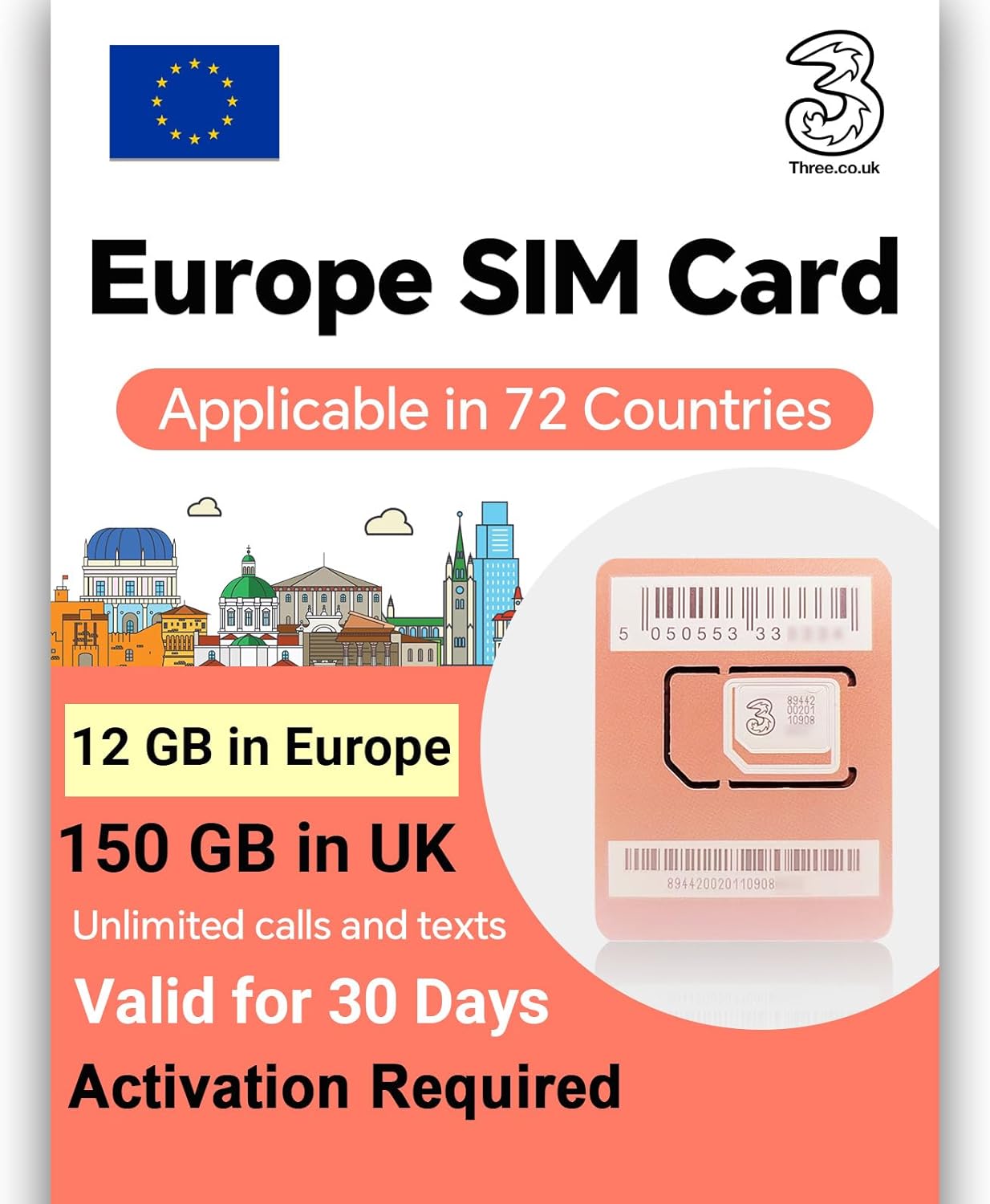 Amazon.com: UK SIM Card 30Days 150GB / Europe SIM Card 30Days 12GB ...
