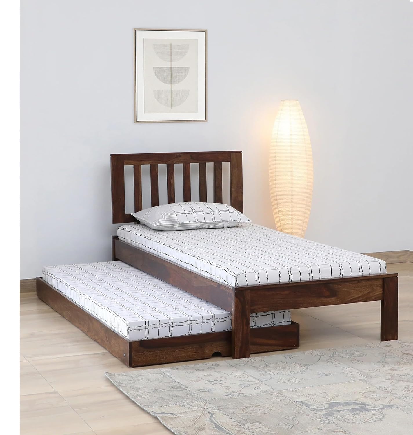 Ferrovilla Kuis Trundle Single Sheesham Wood Bed for Bedroom with 2 ...