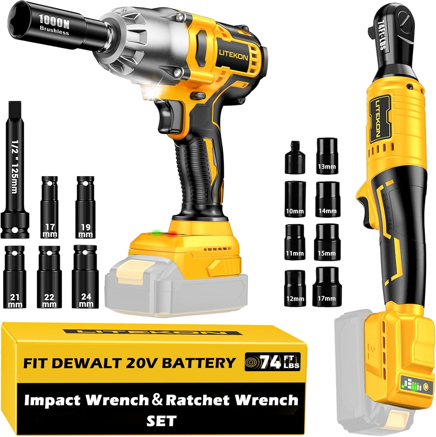 LITEKON High Torque Brushless Power Wrench Set, Cordless Impact Wrench ...