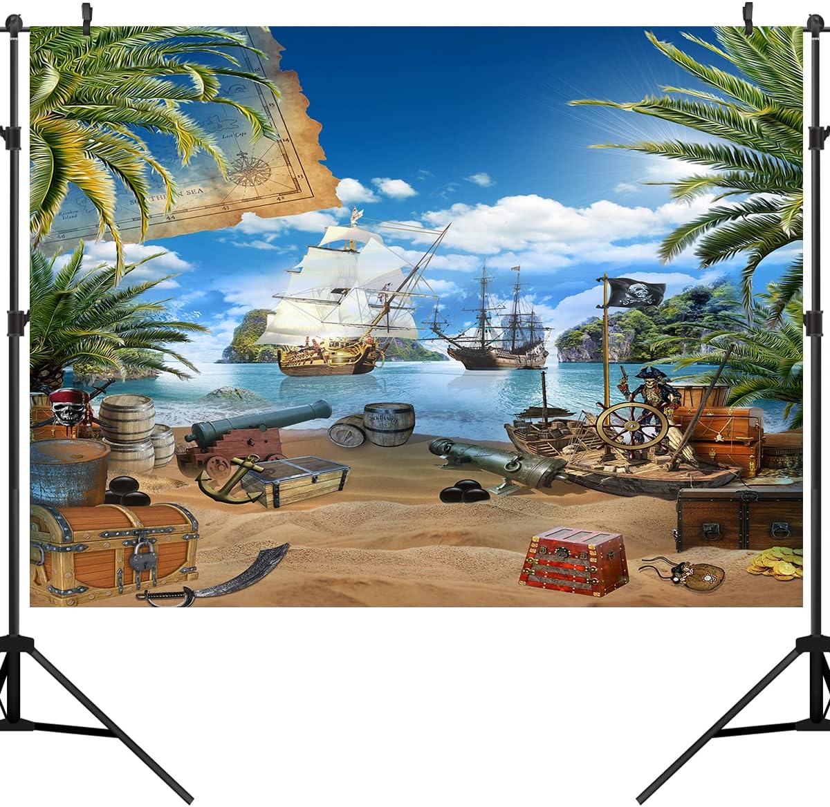 Amazon.com : Pirate Party Backdrop for Photography Pirate Ship Treasure ...