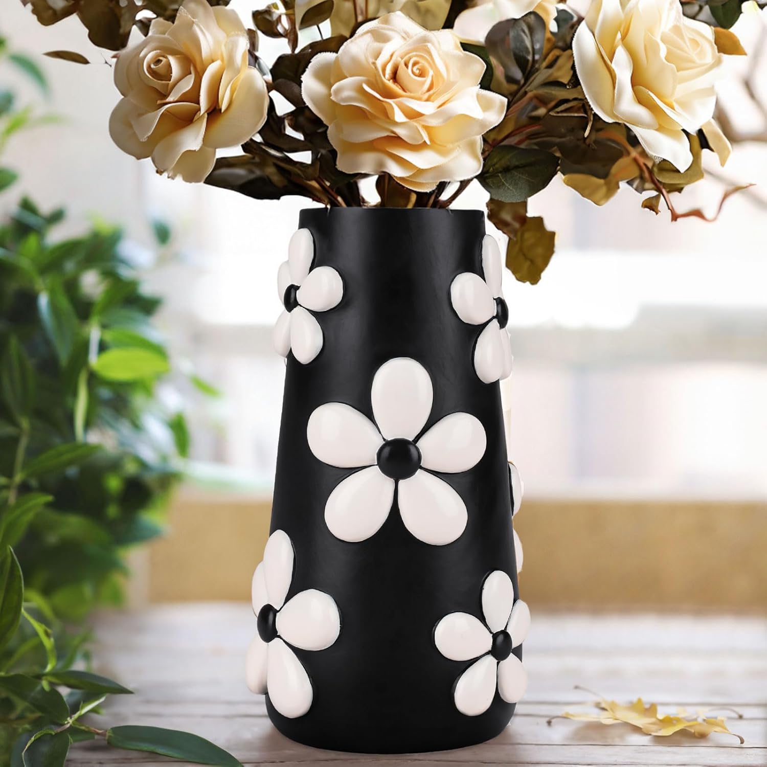 Amazon.com: GUGUGO Black and White Flower Vase Home Decor, 8-Inch-Tall ...