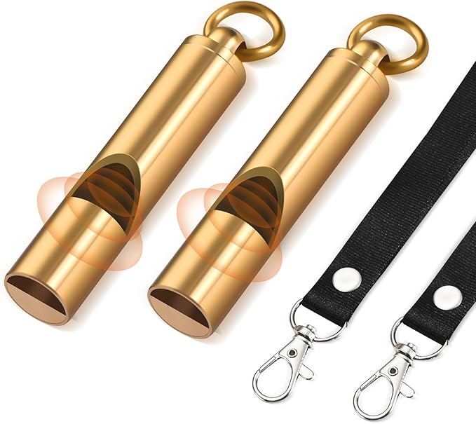 Amazon.com : Upeckaroo Brass Emergency Whistles 2 Pack with Tangle-Free ...