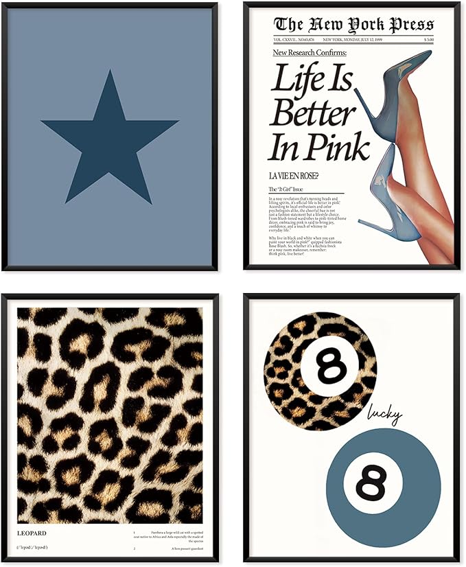 Amazon.com: Locomiss Trendy Navy Blue Leopard Wall Art Posters, Leopard ...