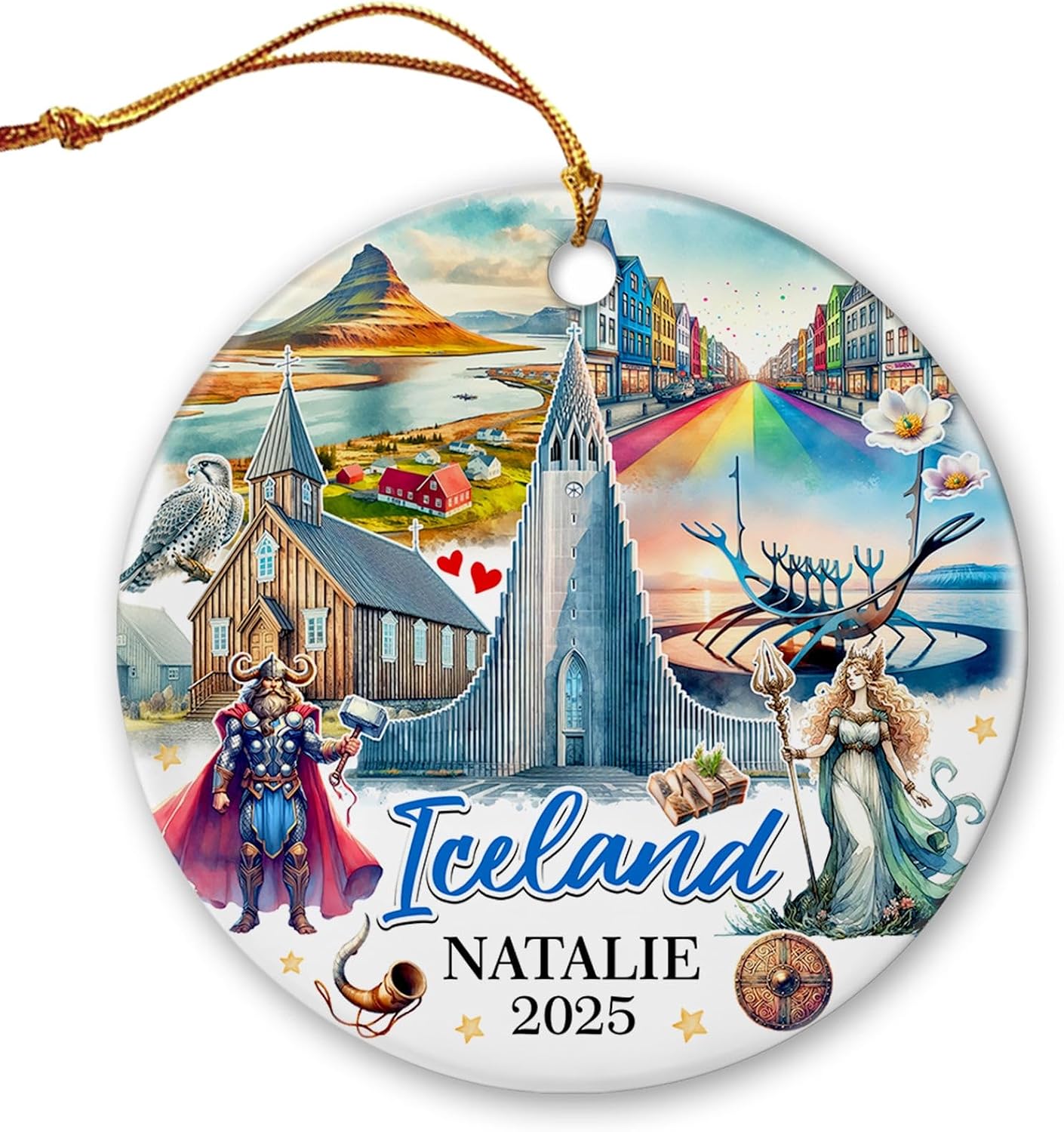 Amazon.com: Personalized Name & Year Iceland Scenery Ceramic Ornament ...