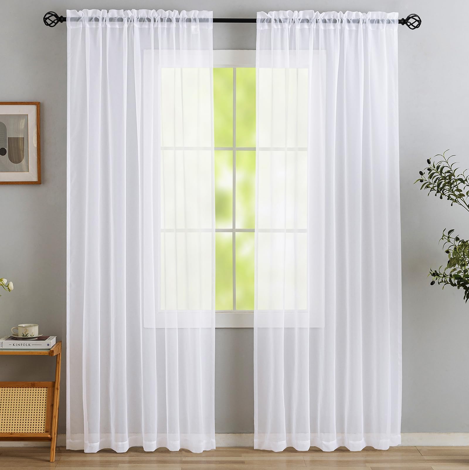 White Sheer Curtains 84 inches Long 2 Panles for Living Room, Light ...
