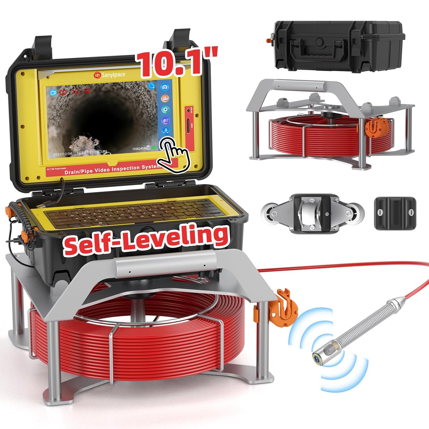 Sanyipace Sewer Camera – 7mm Stiff Cable Self-Leveling Drain Camera ...