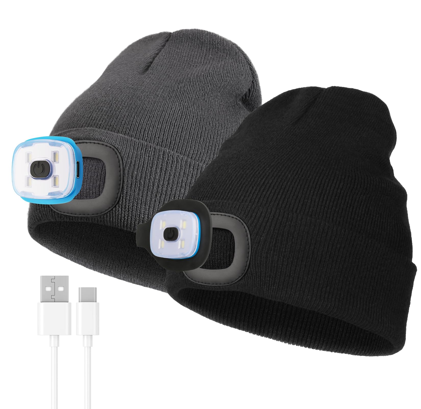 Amazon.com: YunTuo Unisex USB Rechargeable and Type-C LED Beanie ...