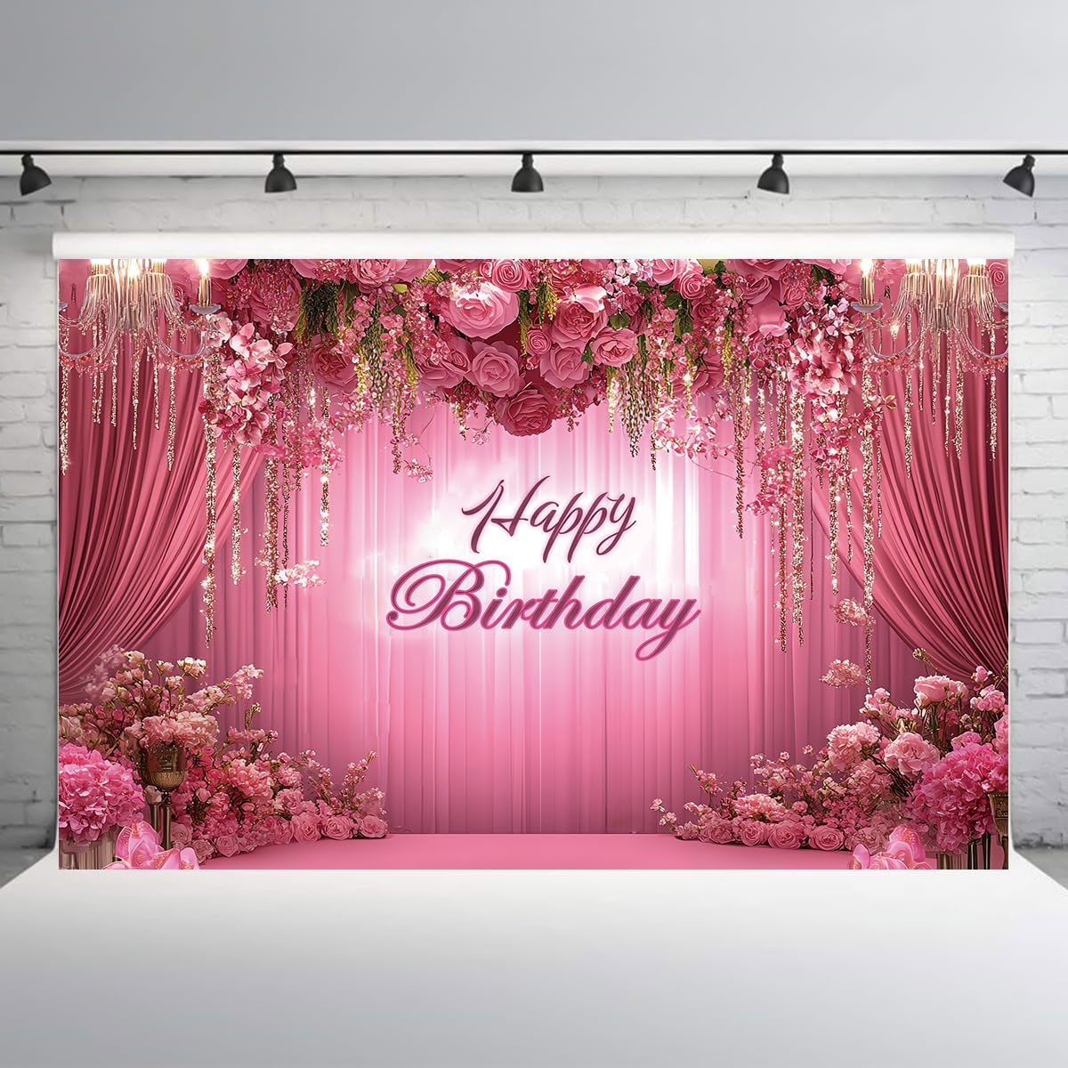Amazon.com : Starlit Patio Princess Happy Birthday Banner Backdrop Pink ...