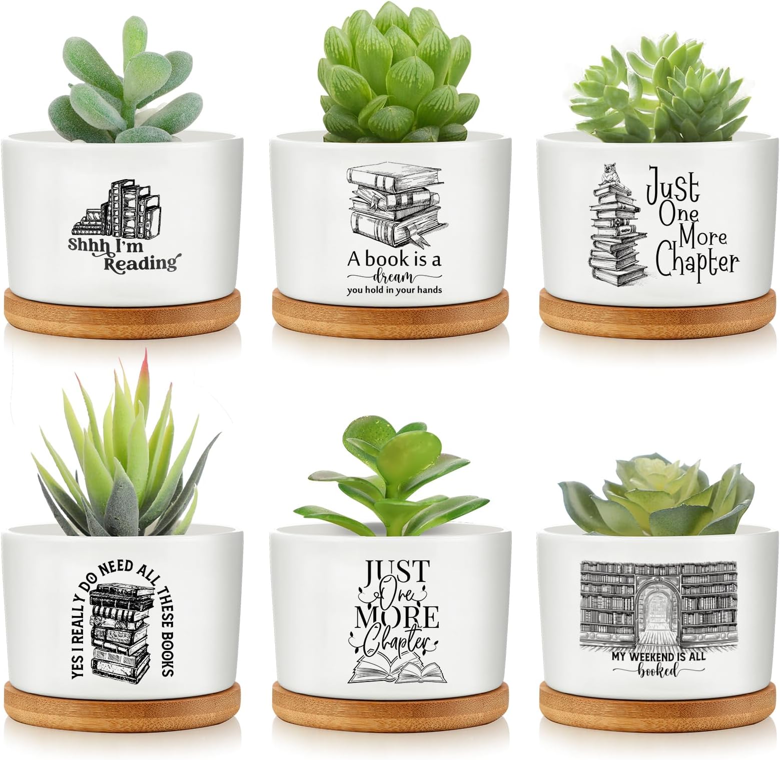 Amazon.com: Havawish 6 Pcs Book Lover Gifts Succulent Pots Reading ...
