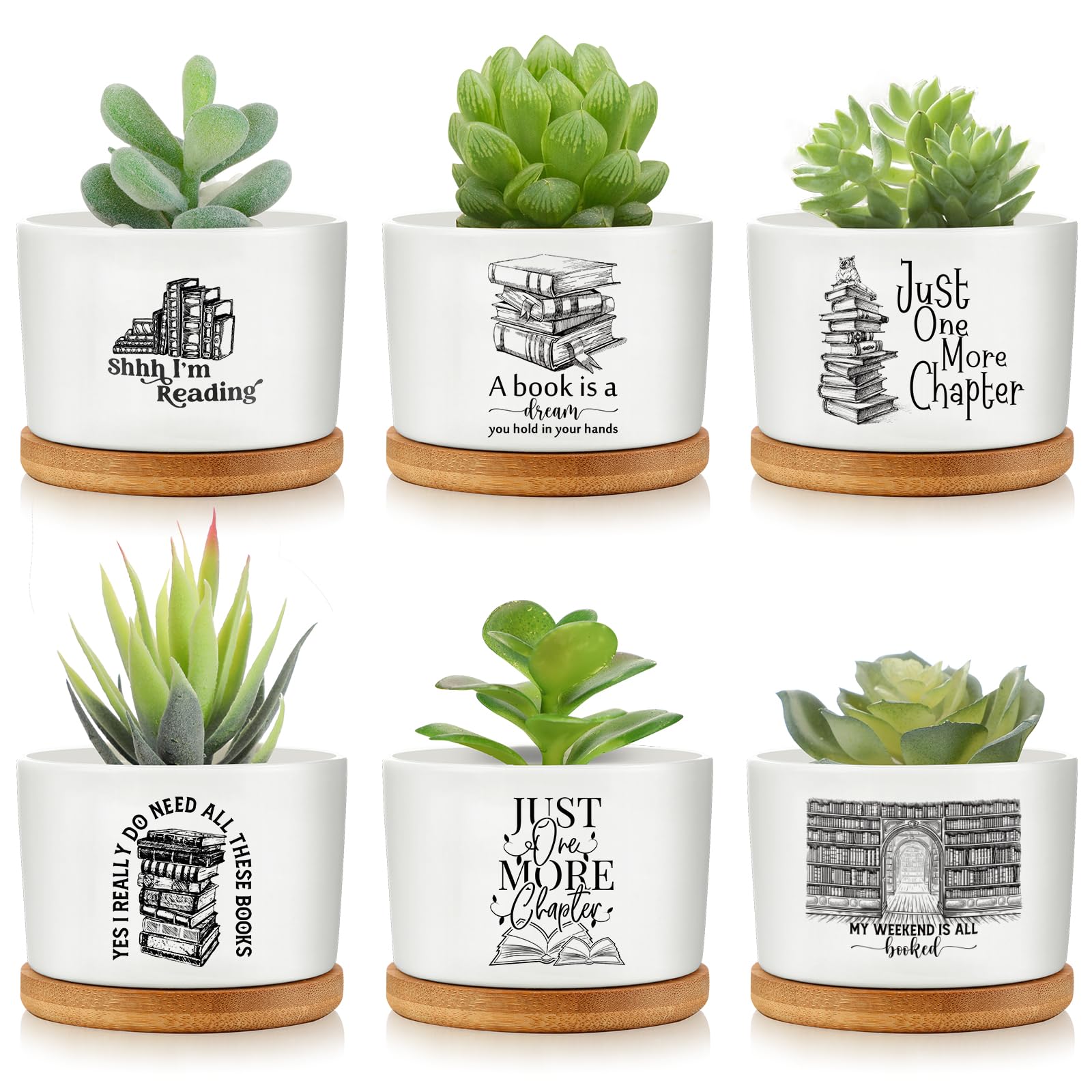 Amazon.com: Havawish 6 Pcs Book Lover Gifts Succulent Pots Reading ...