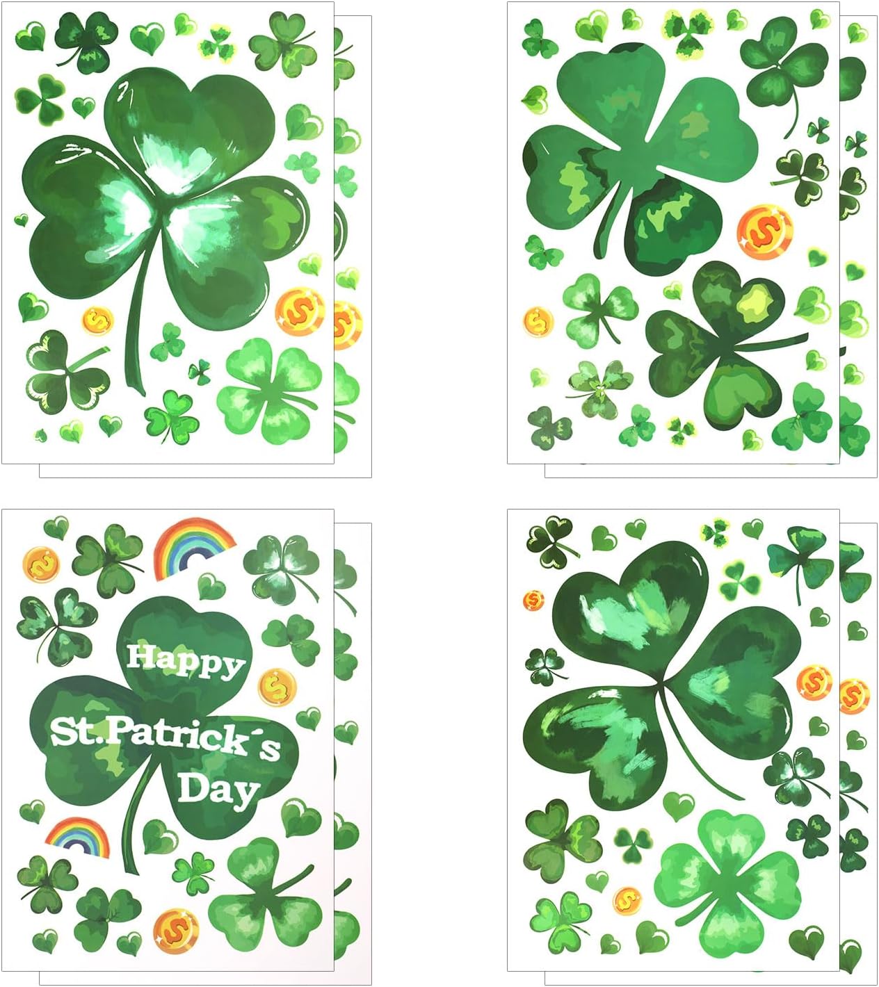 Amazon.com: 8 Sheets St. Patrick's Day Window Clings, Large Shamrock ...