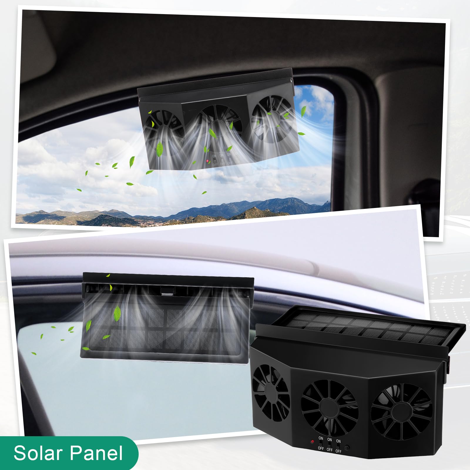Snapklik.com : Tujoe 2 Pack Solar Powered Car Exhaust Fan 3 Fans Car ...