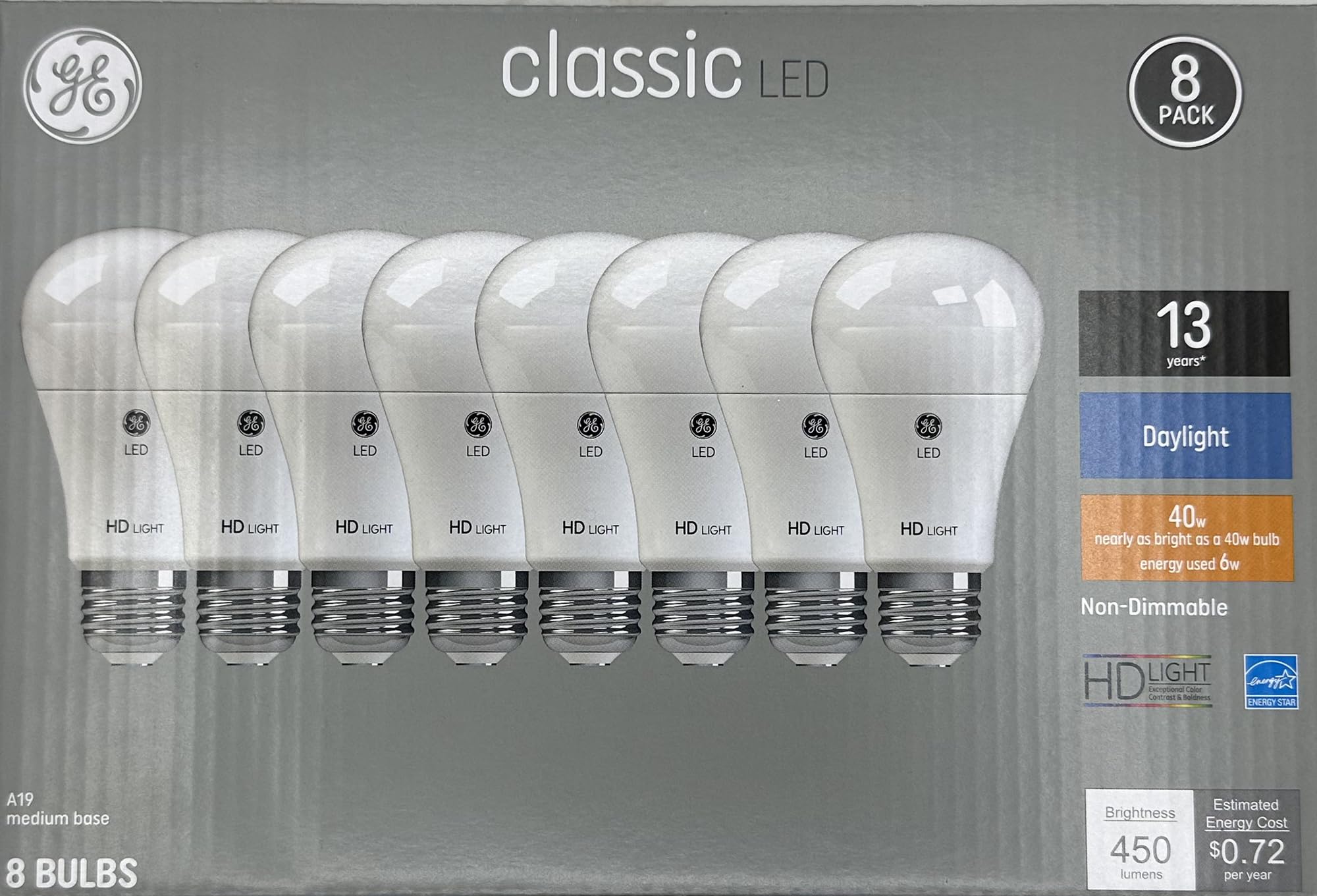 GE Classic LED Light Bulbs, 40 Watt Eqv, Daylight, A19 Standard Bulbs ...